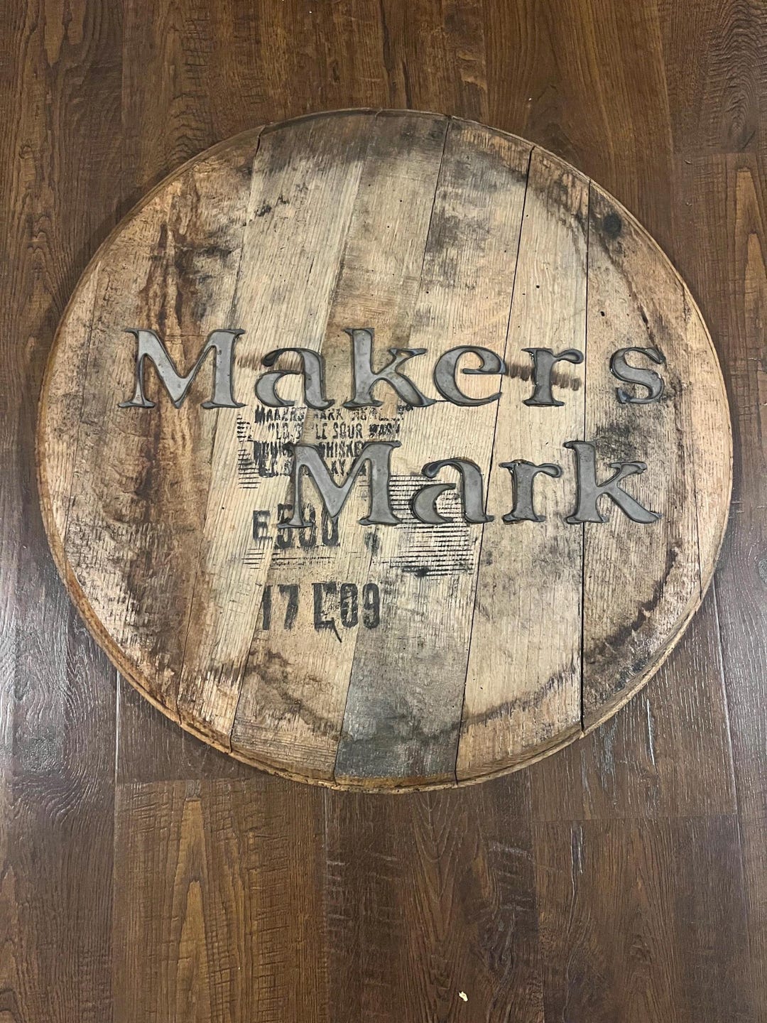 21 Makers Mark Oak Barrel Head With Metal Logo Attached. Glued Head ...