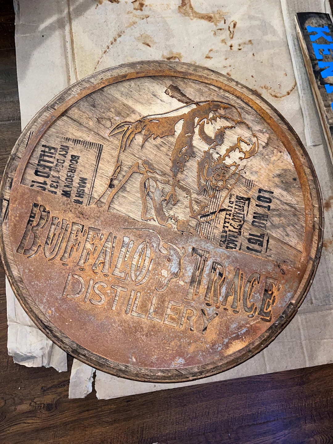 21 Buffalo Trace Oak Barrel Head With Metal Logo Attached. Glued Head ...