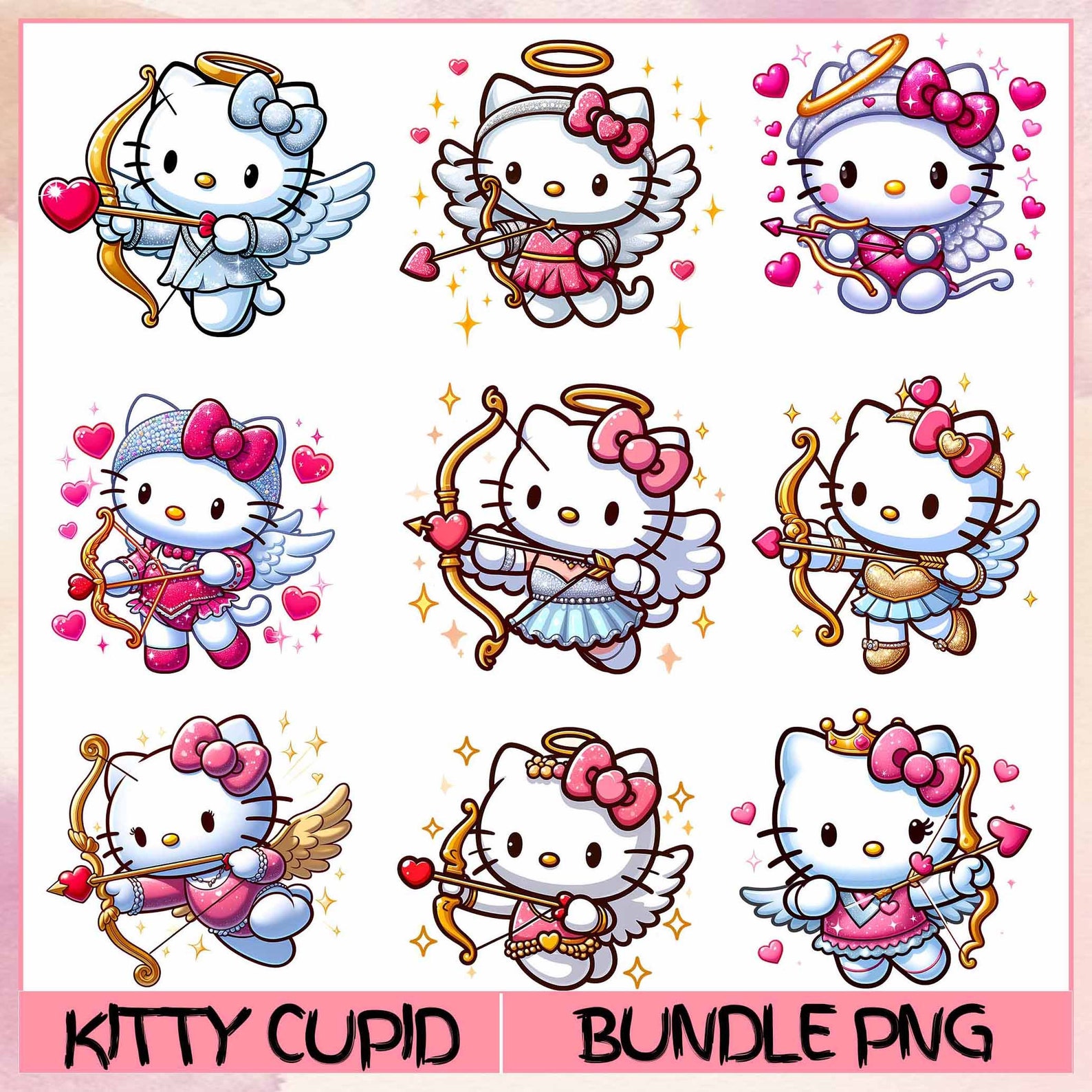 Kawaii Kitty Cupid Png Bundle, Kitty With Heart, Kitty Valentine's Png ...