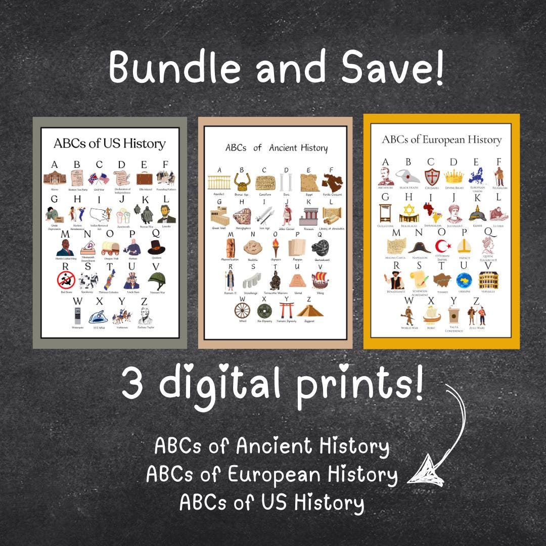 Set of 3 Prints - Abcs of Ancient, European and US History - Classroom ...