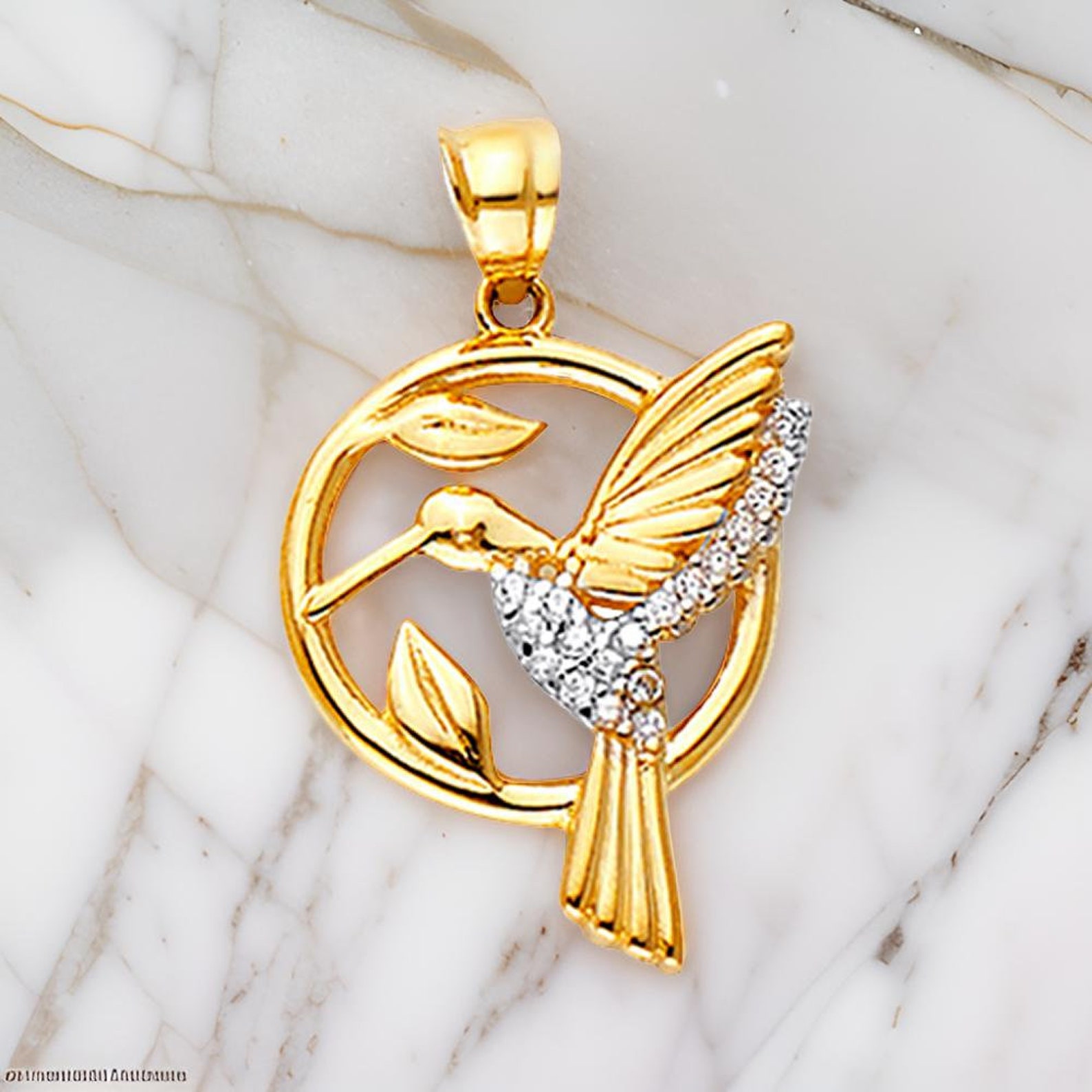 14k Real Gold CZ Hummingbird Pendant, Charm | Regalo De Cumpleaños ...