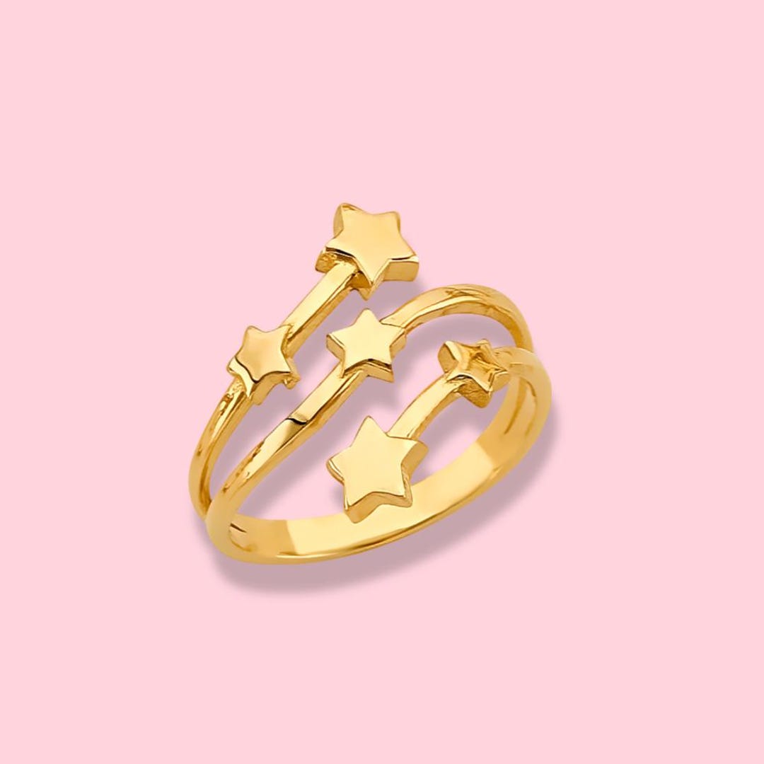 14k Real Gold 3 Line Star Ring | Regalo De Cumpleaños | Regalo Para ...