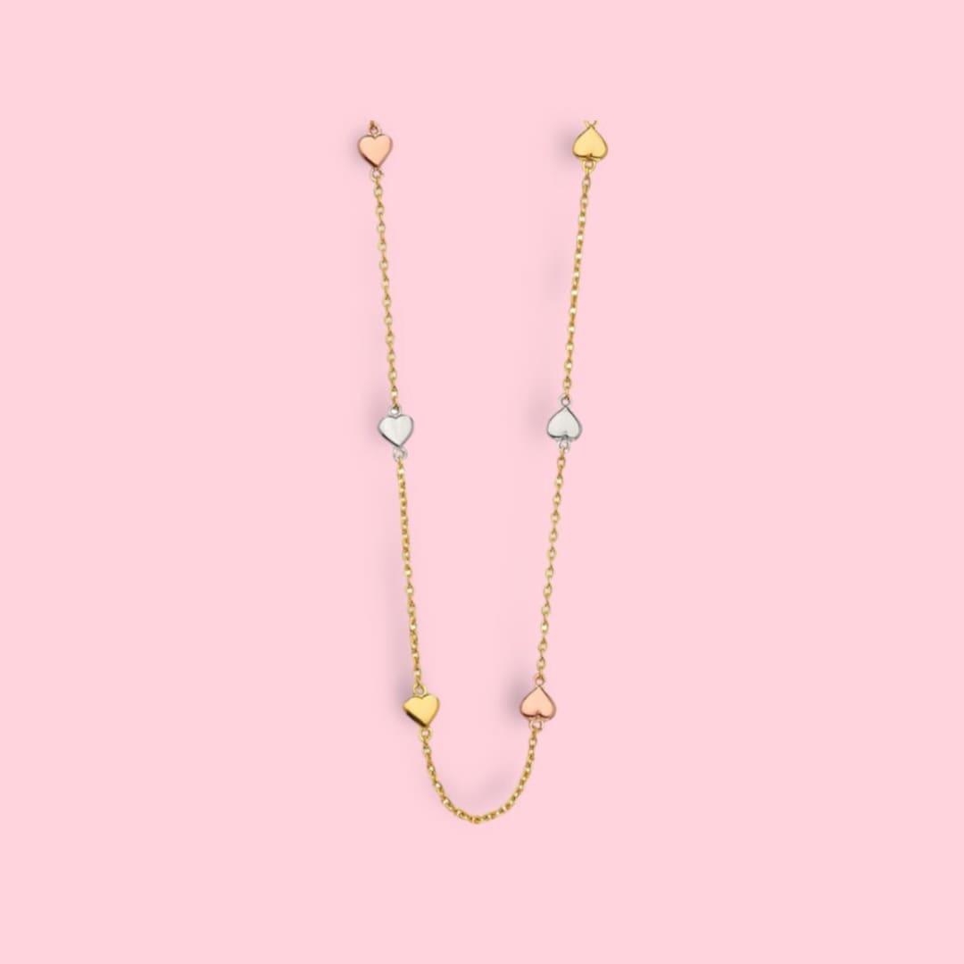 14k Real Gold 3 Color Chain With Heart Necklace | Regalo De Cumpleaños ...