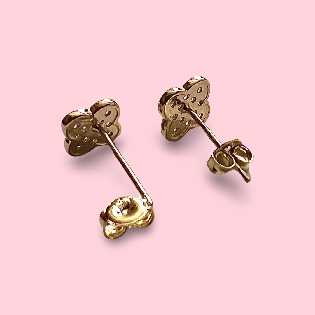 14k Real Gold Earrings | Arete Trébol De Oro Real De 14 Quilates ...