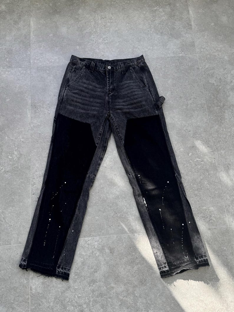 Black Mens Flare Paint Drip Streetstyle Vintage Style DEPT Jeans - Etsy