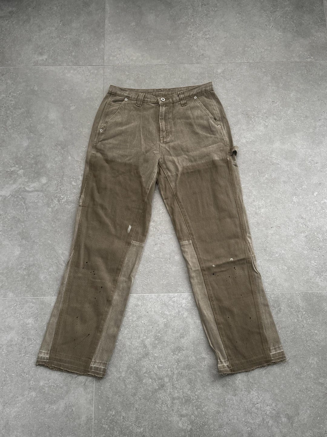 Khaki Mens Flare Paint Drip Street Style Vintage Style DEPT Jeans - Etsy
