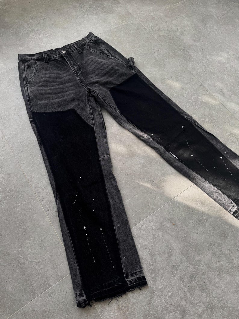 Black Mens Flare Paint Drip Streetstyle Vintage Style DEPT Jeans - Etsy