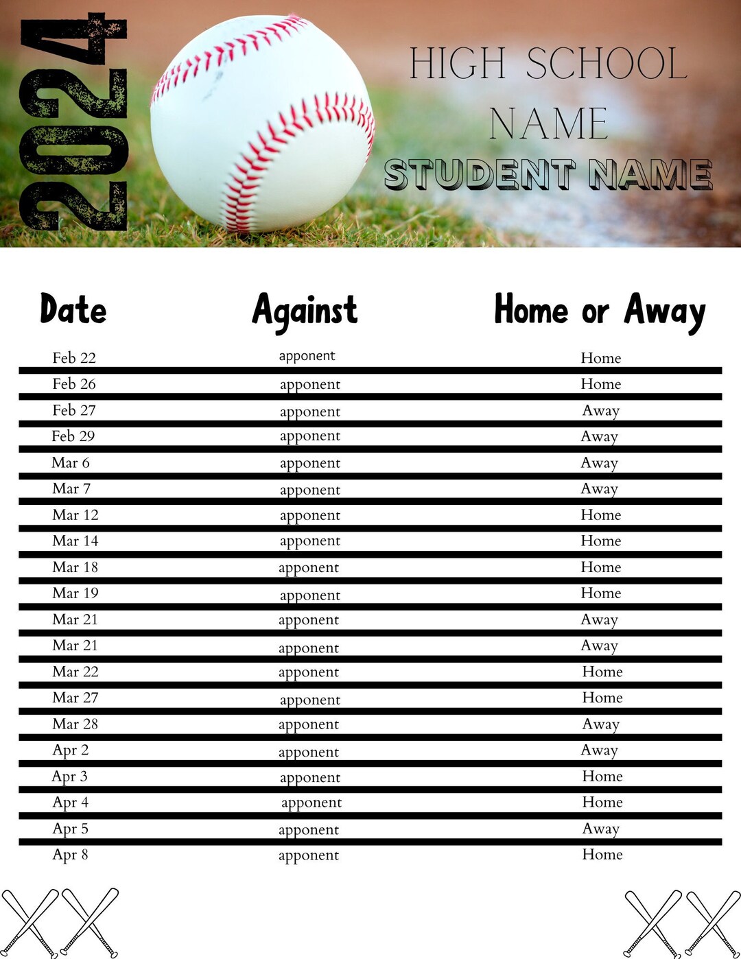 Editable Baseball Schedule - Etsy
