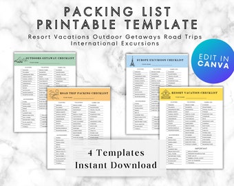 Vacation Packing List, Travel Agent Template - Etsy