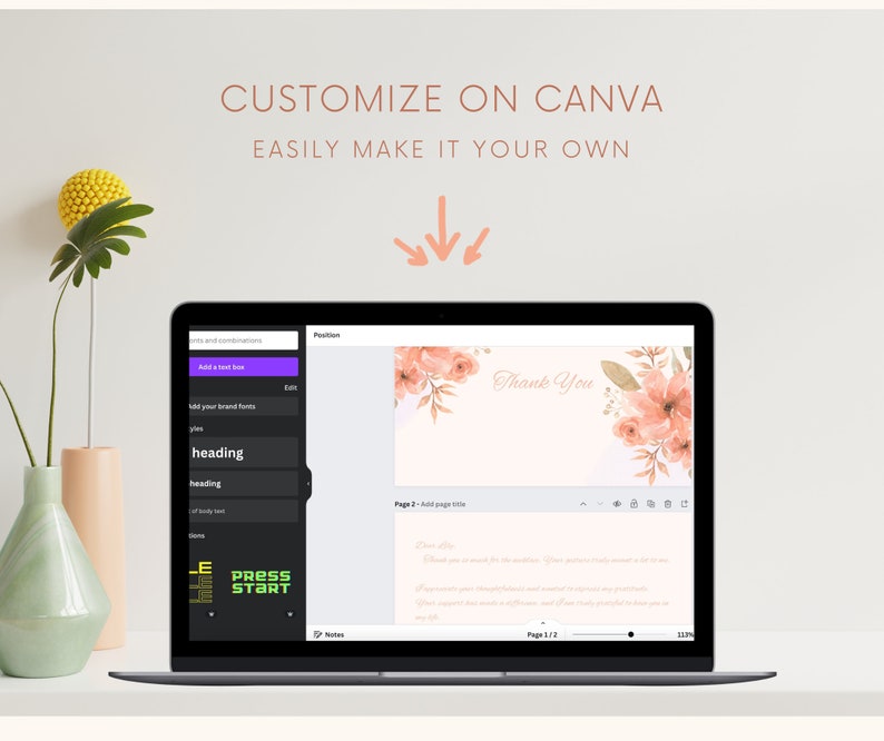 Floral Thank You Card Template - Etsy