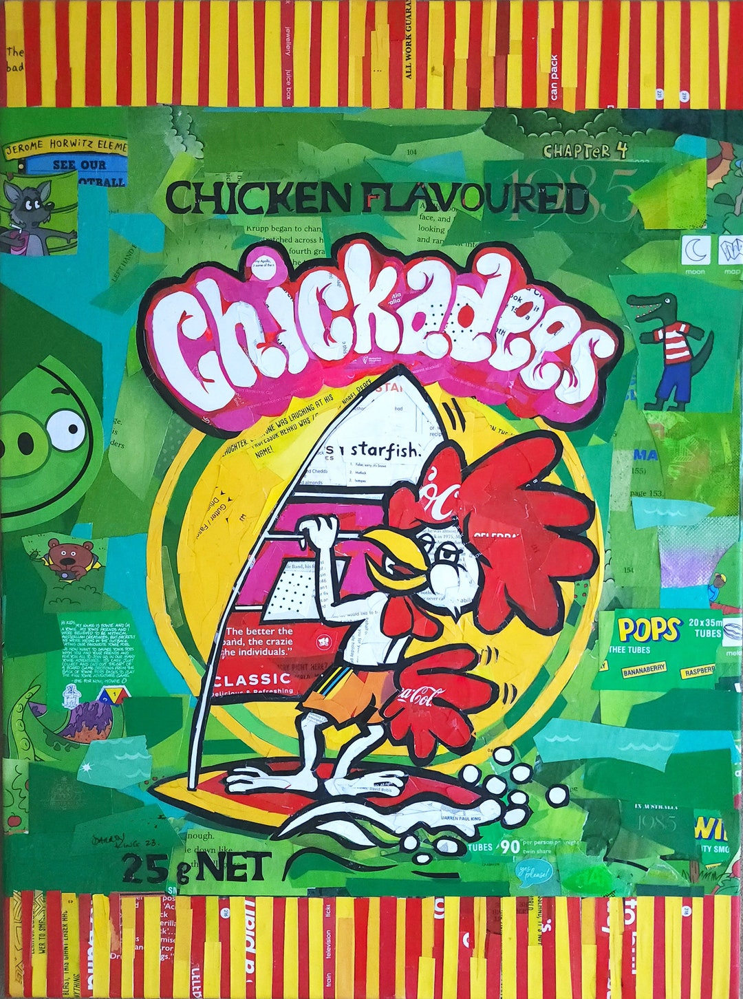 Chickadees - Chips, Nostalgia, Paper Collage Painting on Canvas. Ready ...