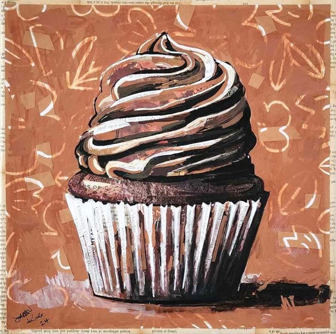 Cupcake - Original Mixed Media Collage Art on Canvas. Ready to Hang ...