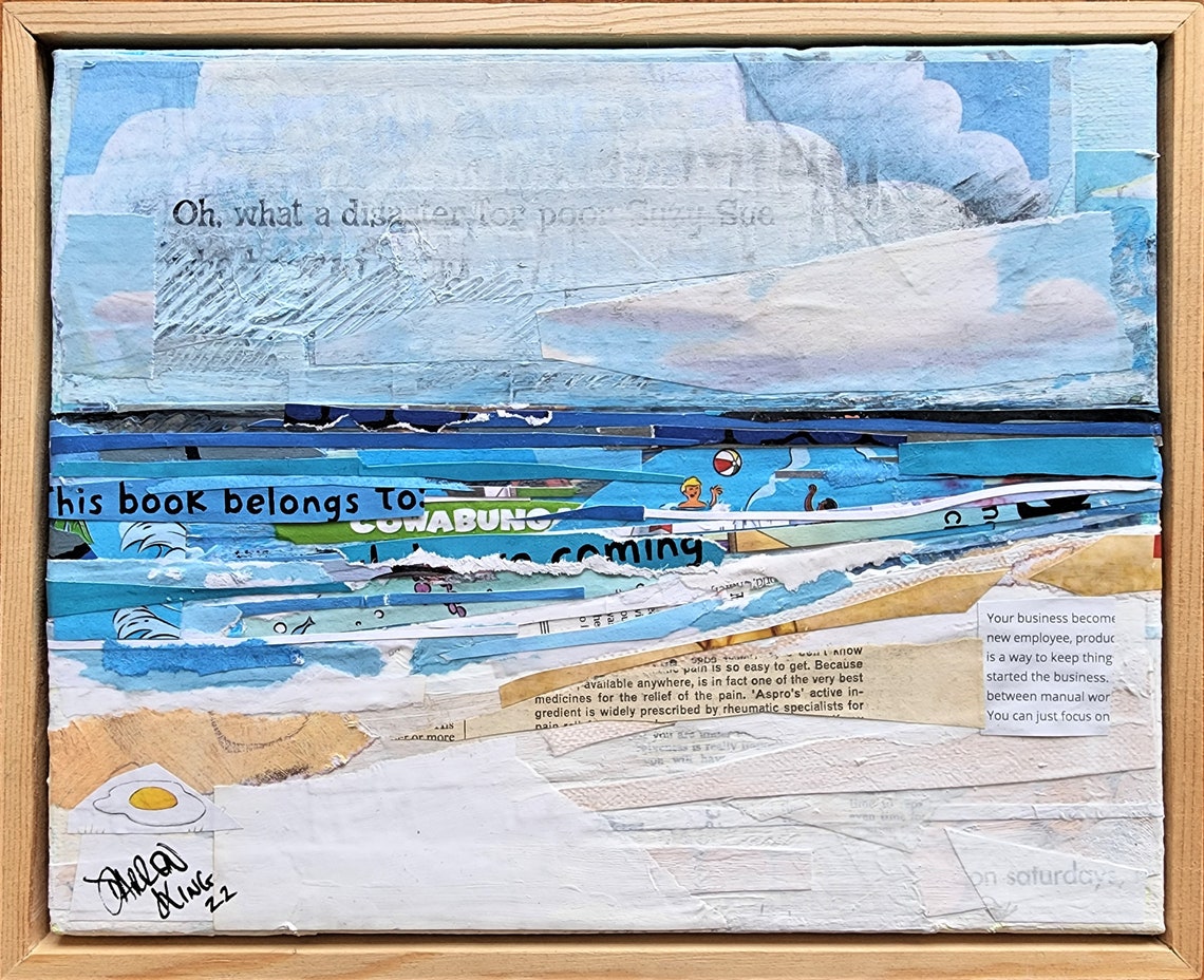 The Beach 3 Mixed Media, Beach Original Framed Art. Ready to Hang. Free ...
