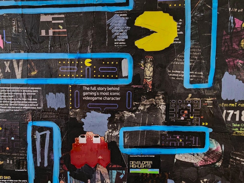 Pac-man Original Mixed Media Pop Art. Ready to Hang. Free Post in ...