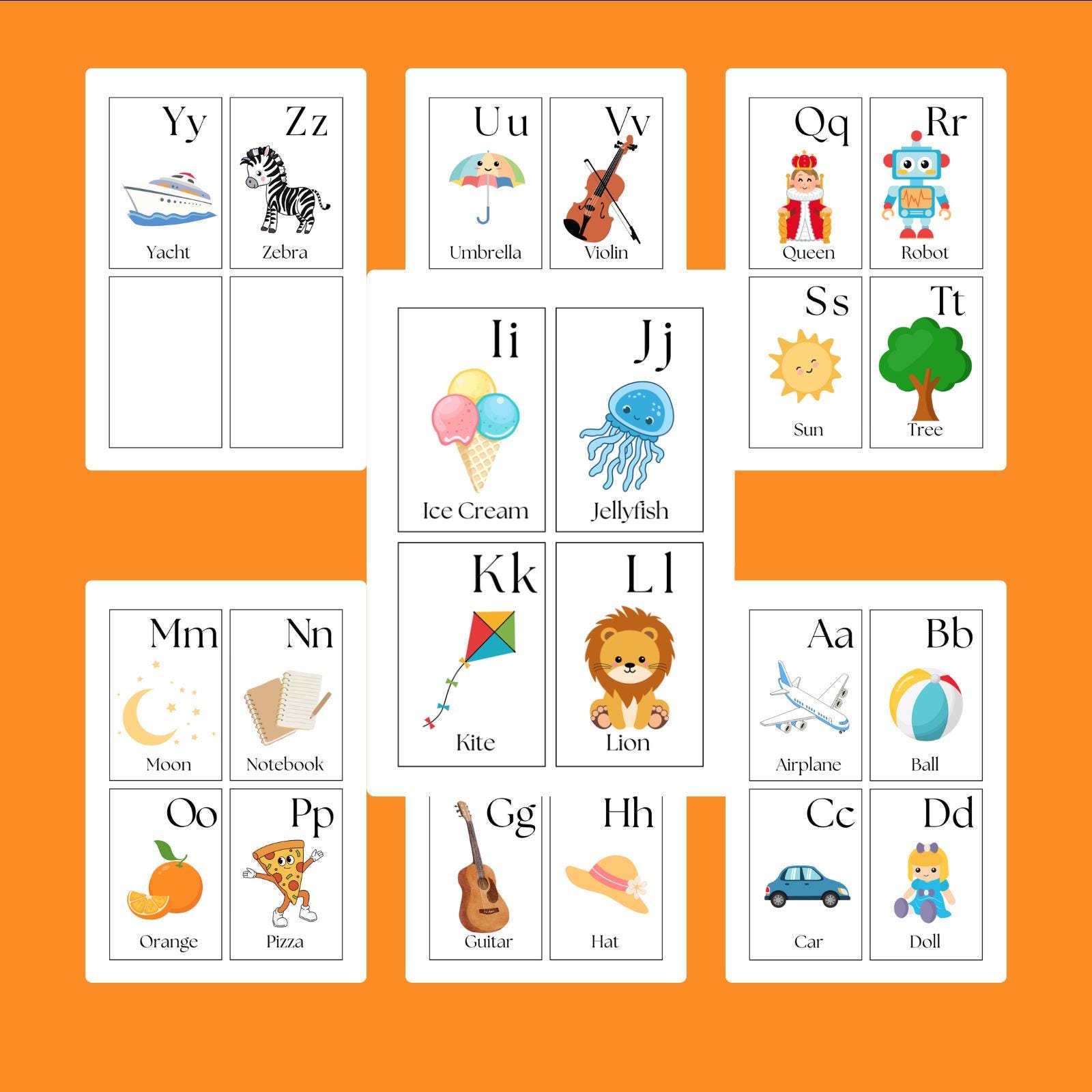 Printable Alphabet Cards Montessori Cards, ABC Flash Cards, Educational ...