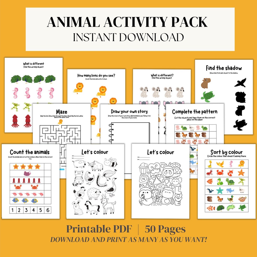 Animal Activity Pack for Kids , Activity Pack , Animal Activities ...