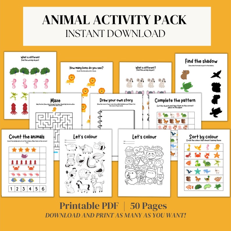 Animal Activity Pack for Kids , Activity Pack , Animal Activities ...