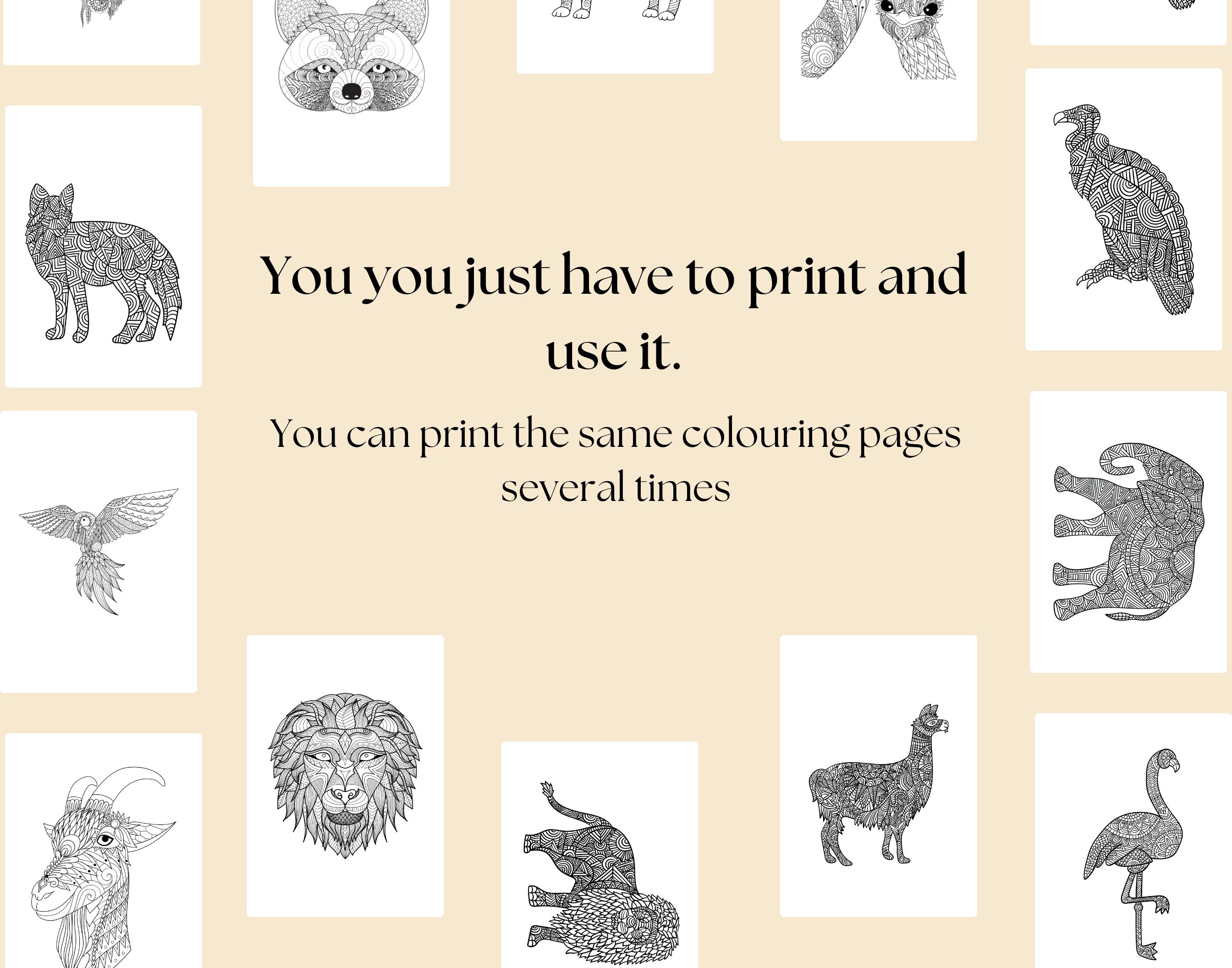 50 Coloring Pages for Adults. / 50 Animal Coloring Pages for Adults - Etsy