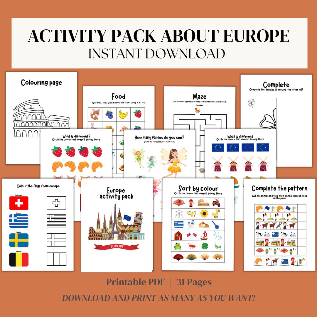 Europe Activity Pack /maze /preschool Worksheets / Europe Travel ...