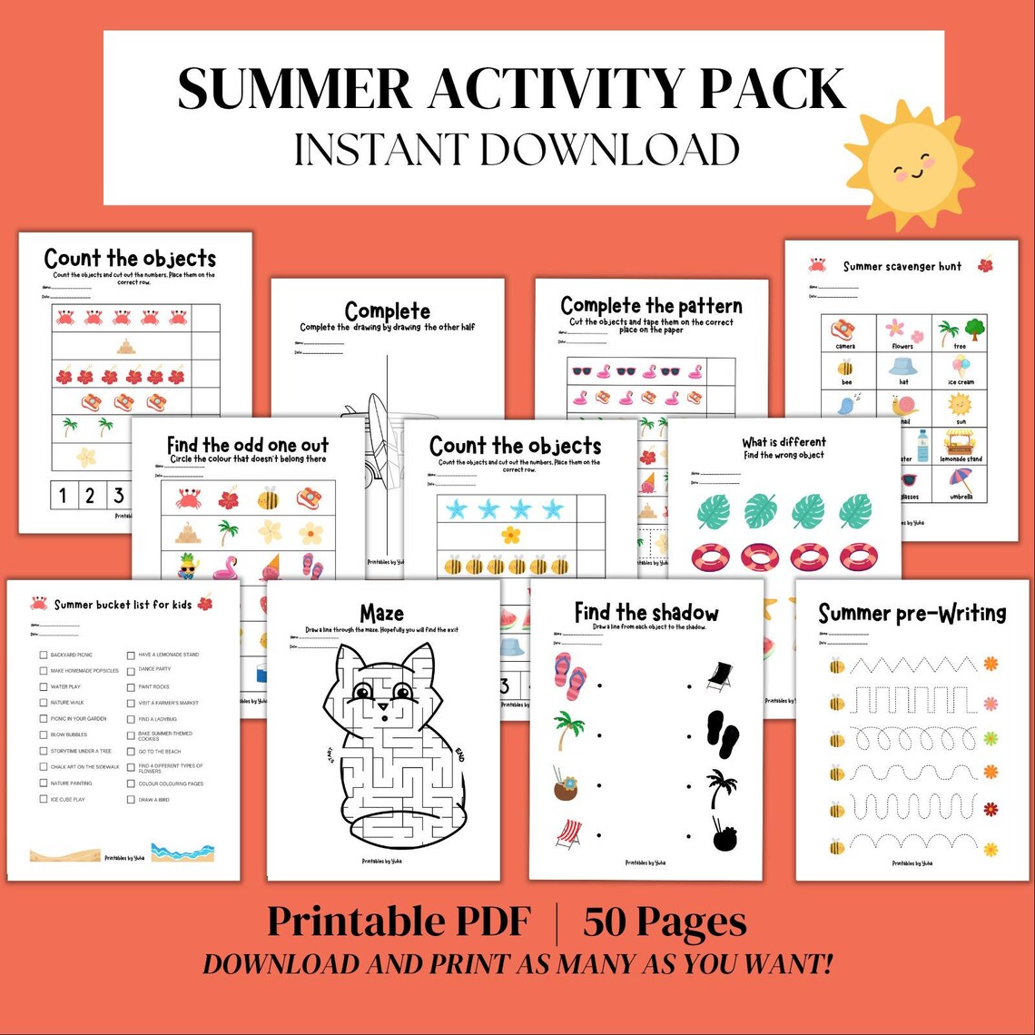 Summer Activity Pack for Kids, Summer Printable Games, Summer ...