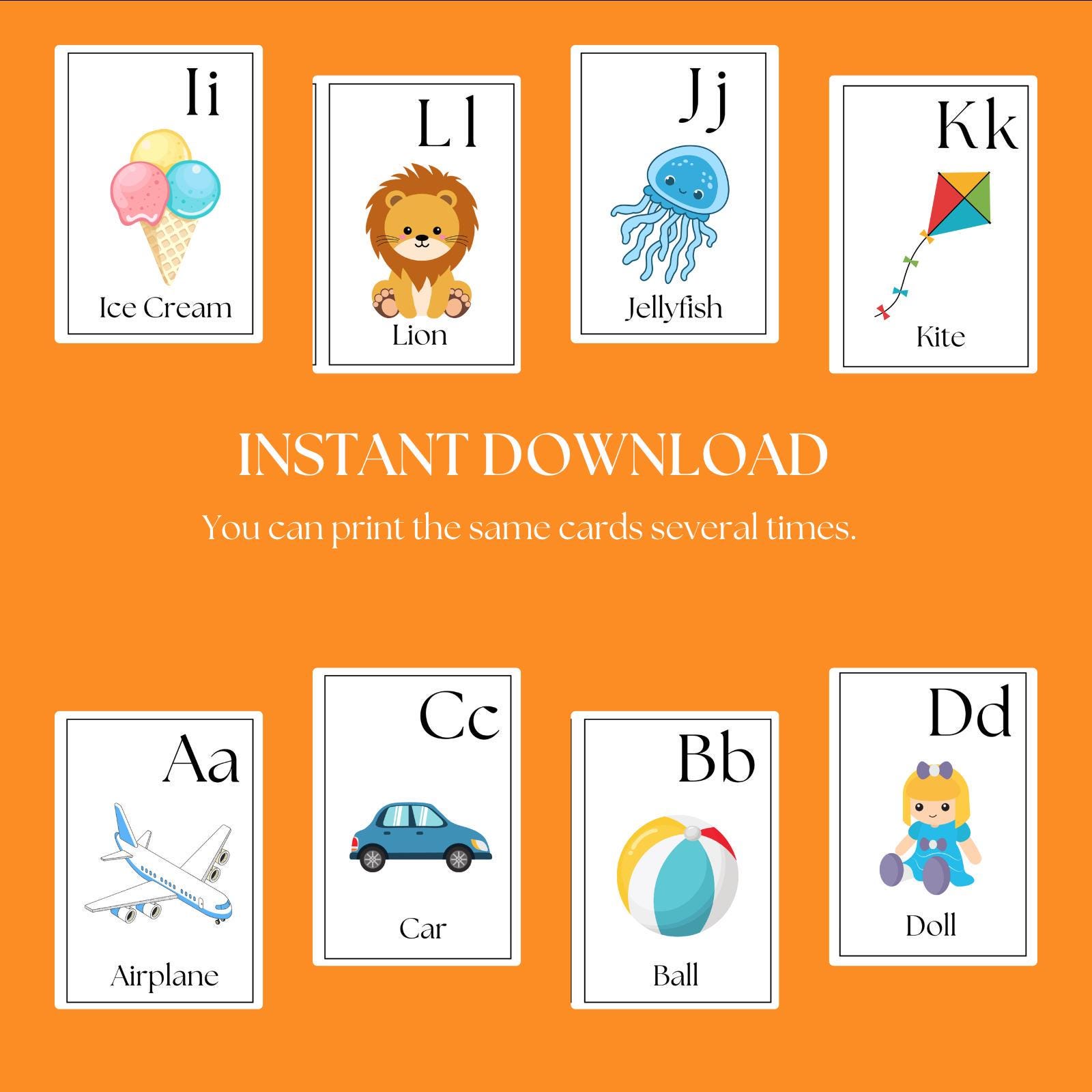 Printable Alphabet Cards Montessori Cards, ABC Flash Cards, Educational ...