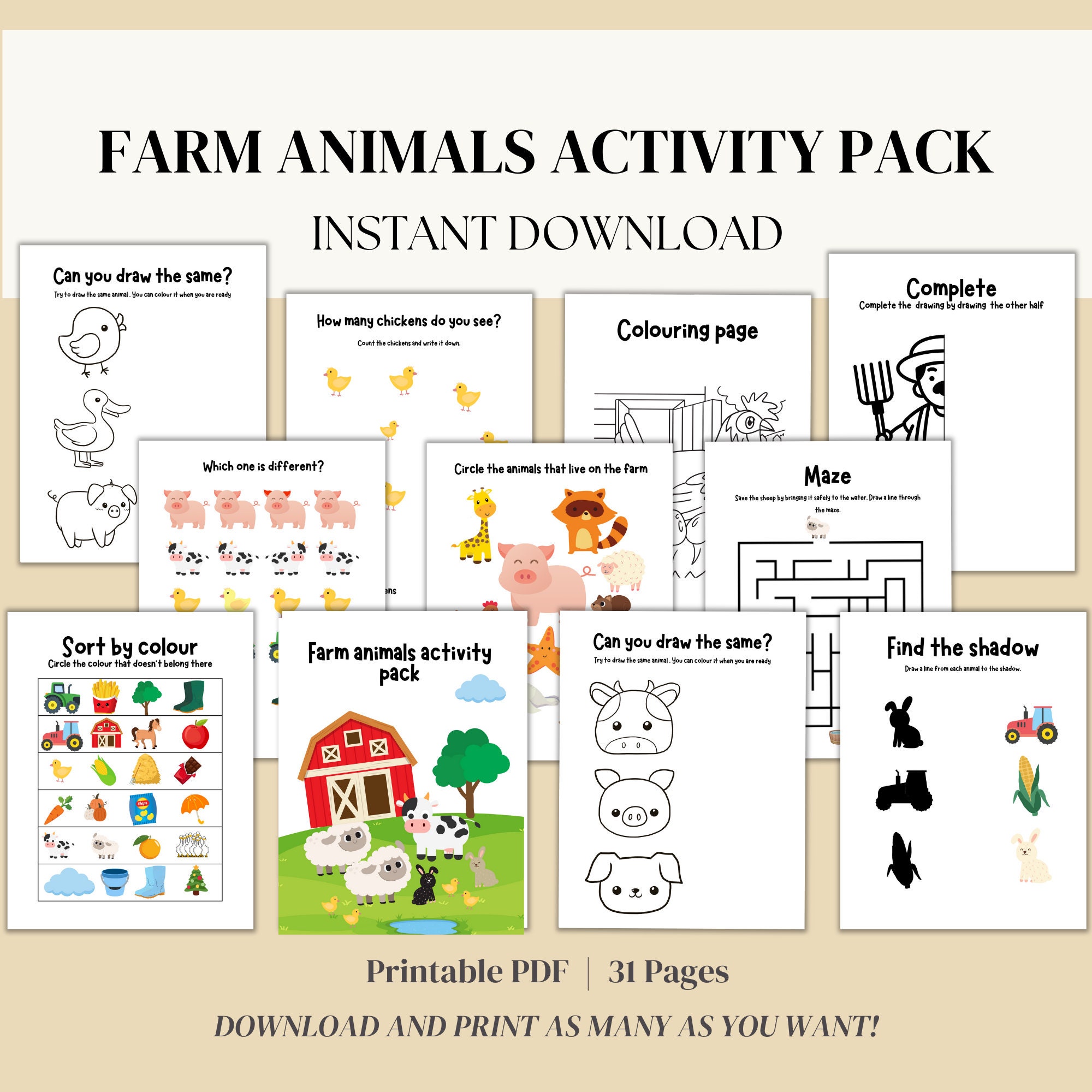 Farm Animals Activity Pack - Etsy