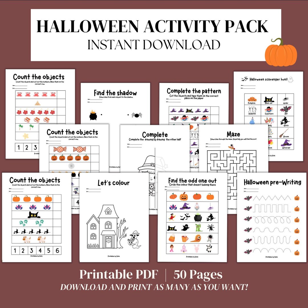 Halloween Activity Pack for Kids Printable, Printable Halloween ...