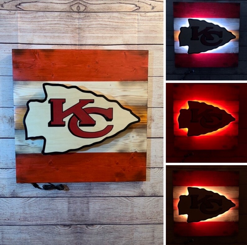 Kansas City Chiefs Rustic Wood Led Light up Sign/ Wall Art - Etsy