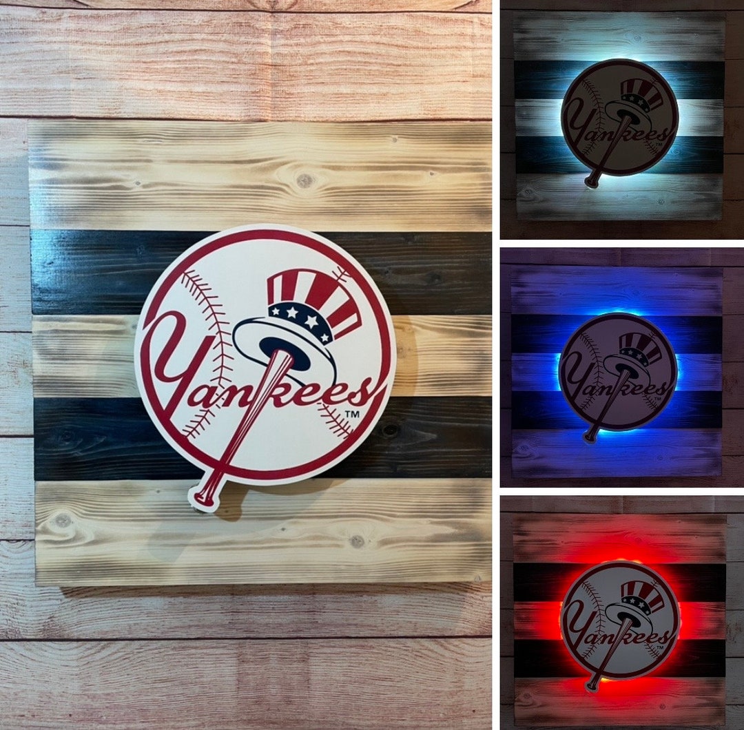 New York Yankees alternate Logo Rustic Wood Led Light up Sign/ Wall Art ...