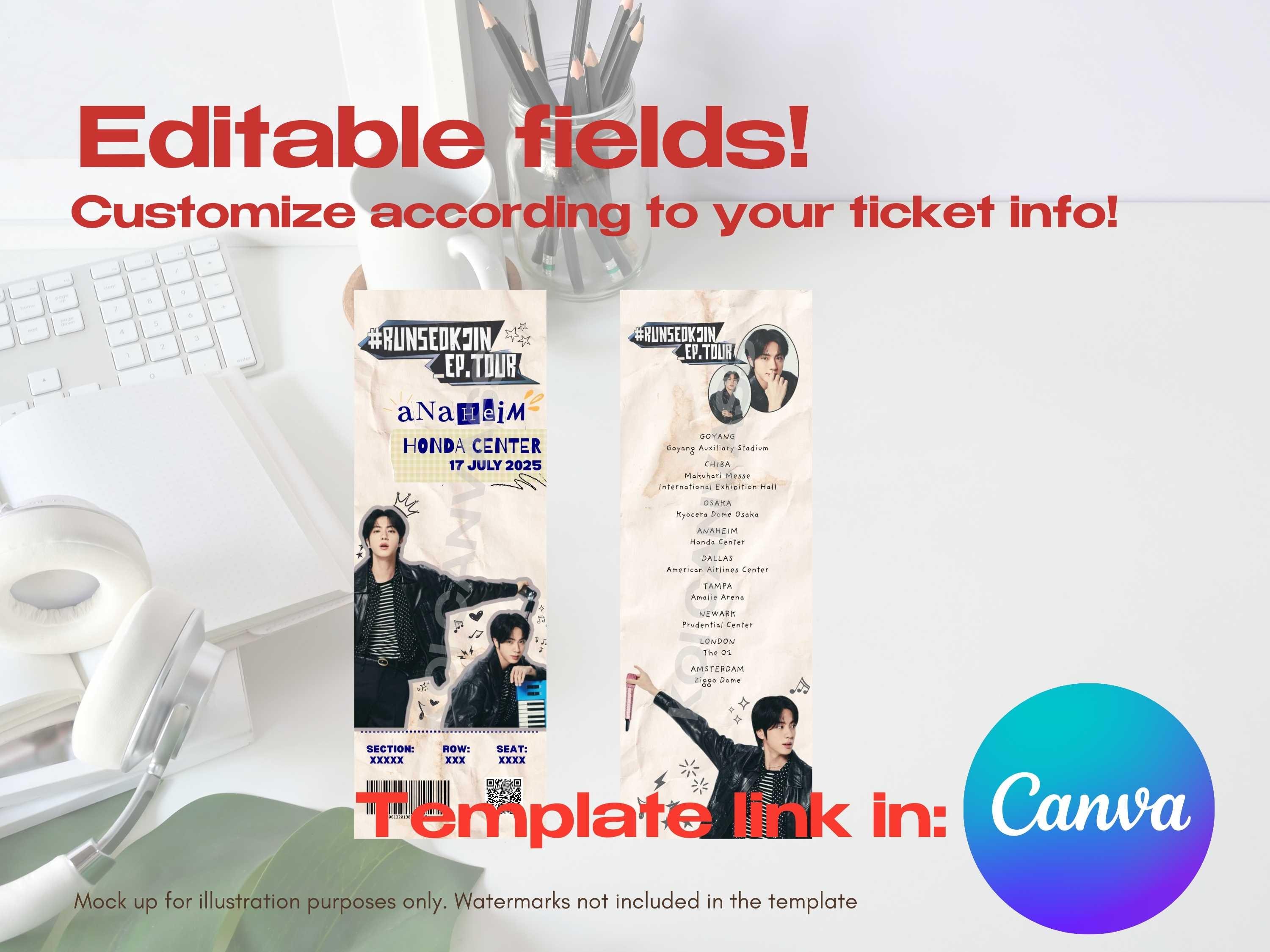 BTS Runseokjin EP Tour Personalized Ticket, Bts Jin, Jin US Tour, Jin ...