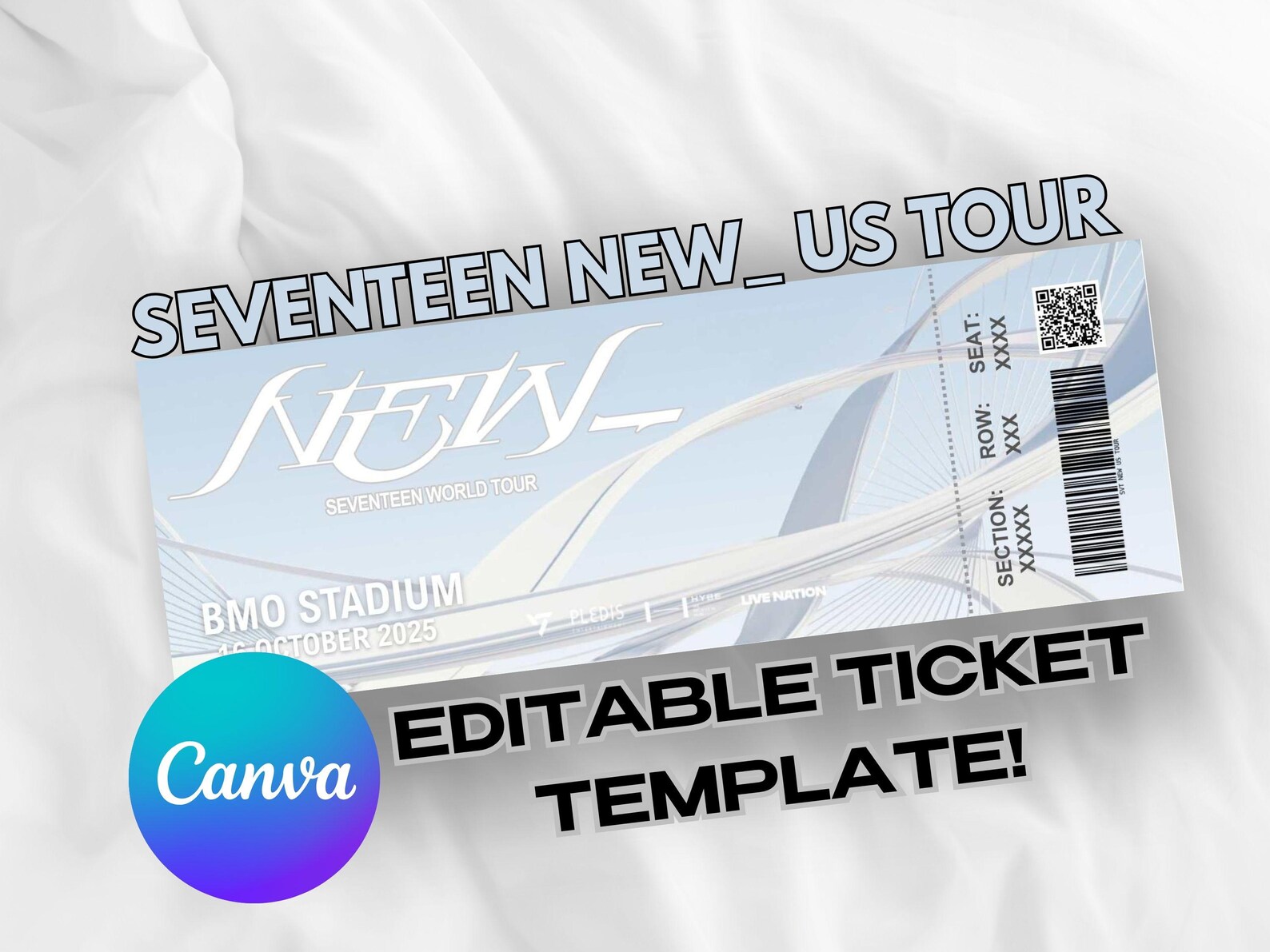 Seventeen New_ US Tour Concert Editable Ticket Template, Seventeen Kpop ...