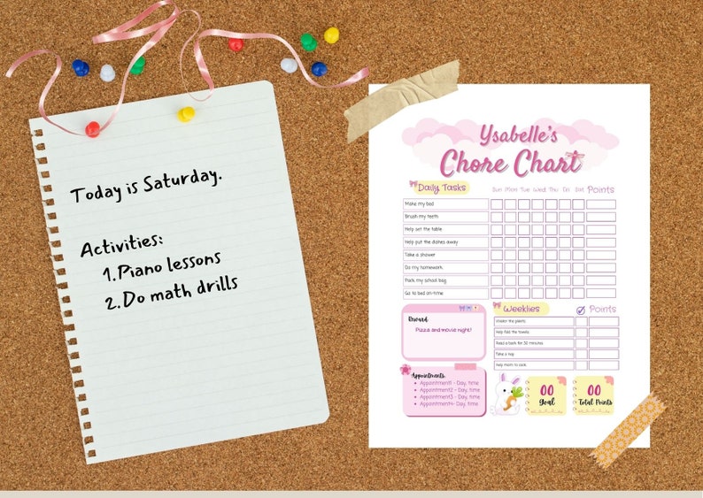 Coquette Chore Chart for Kids Printable Canva Easy Editable Template ...