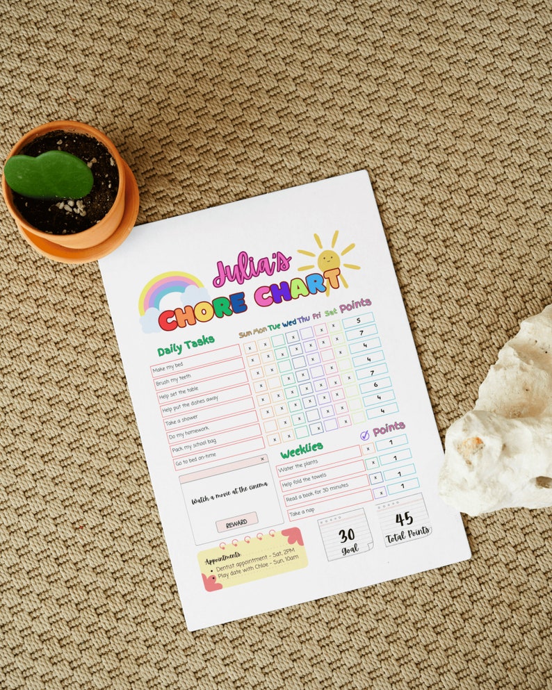 Rainbow Chore Chart for Kids Printable Canva Easy Editable Template ...
