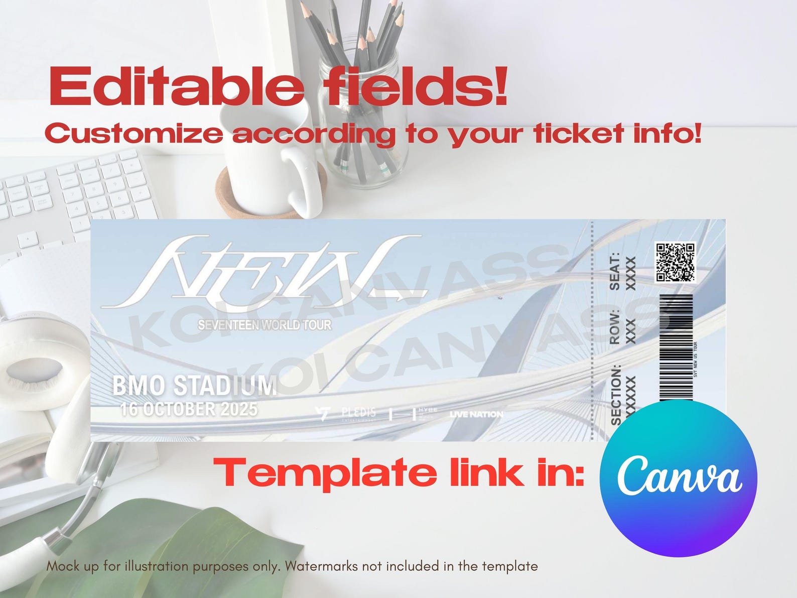 Seventeen New_ US Tour Concert Editable Ticket Template, Seventeen Kpop ...