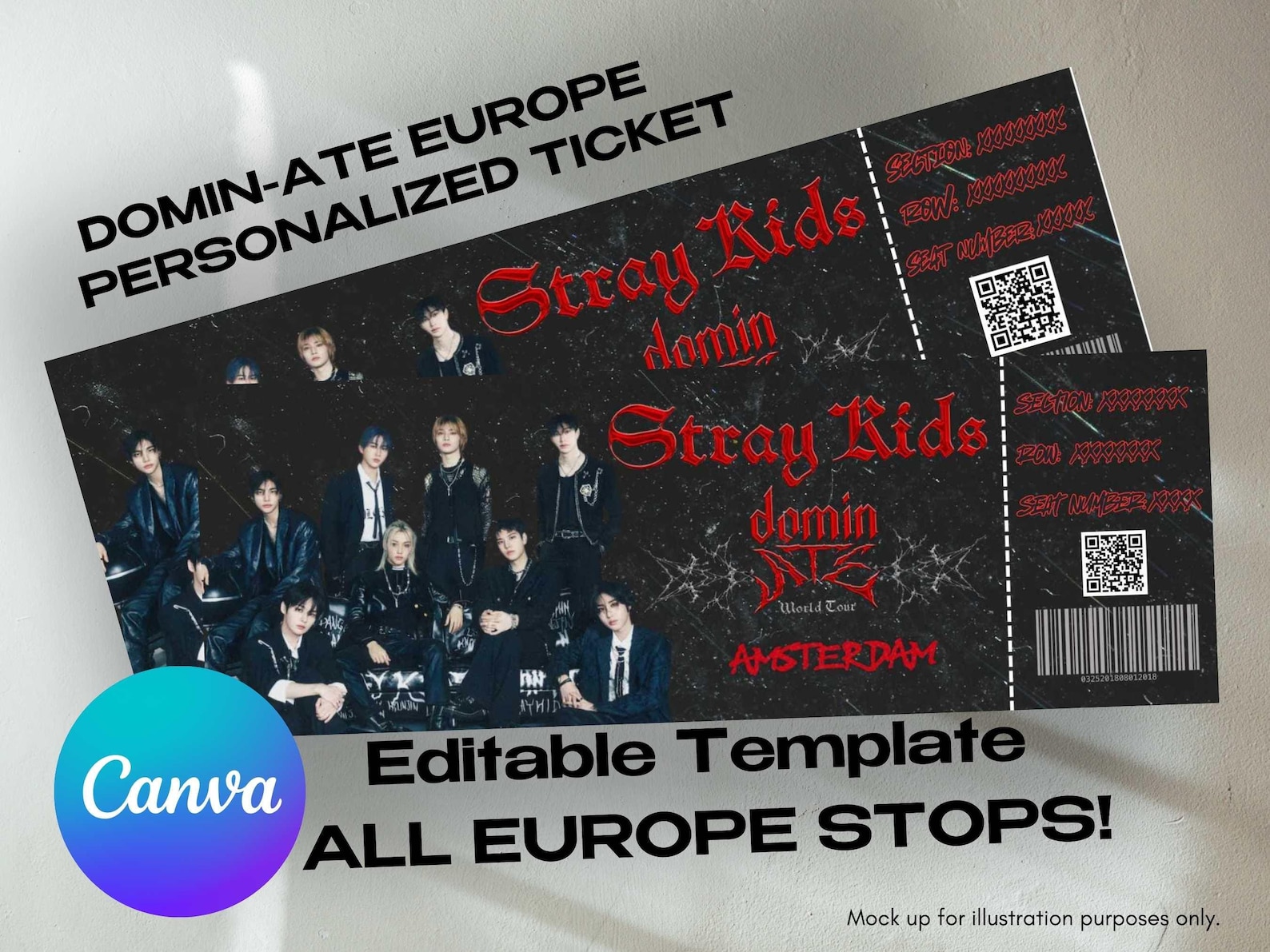 Personalized Stray Kids Dominate Europe Concert Ticket, Dominate World Tour Europe, Stray Kids ...