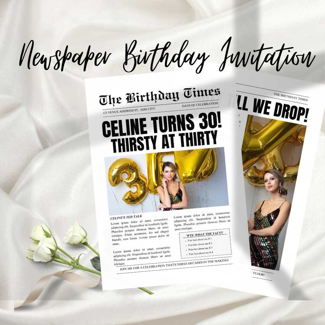 Editable Newspaper Template Birthday Invitation, Vintage Newspaper ...