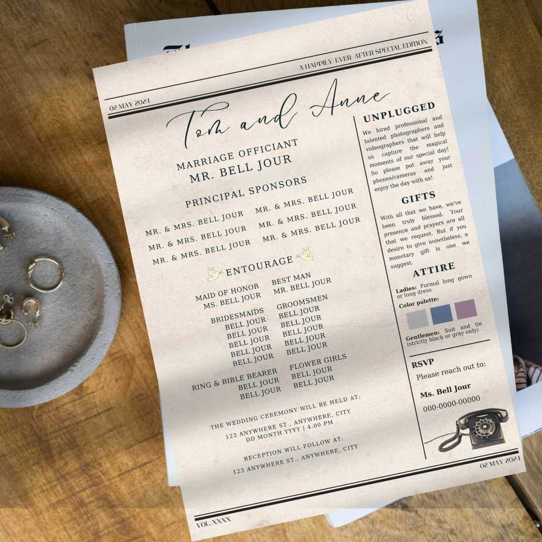 Vintage Newspaper Wedding Invitation Template (customizable Digital ...