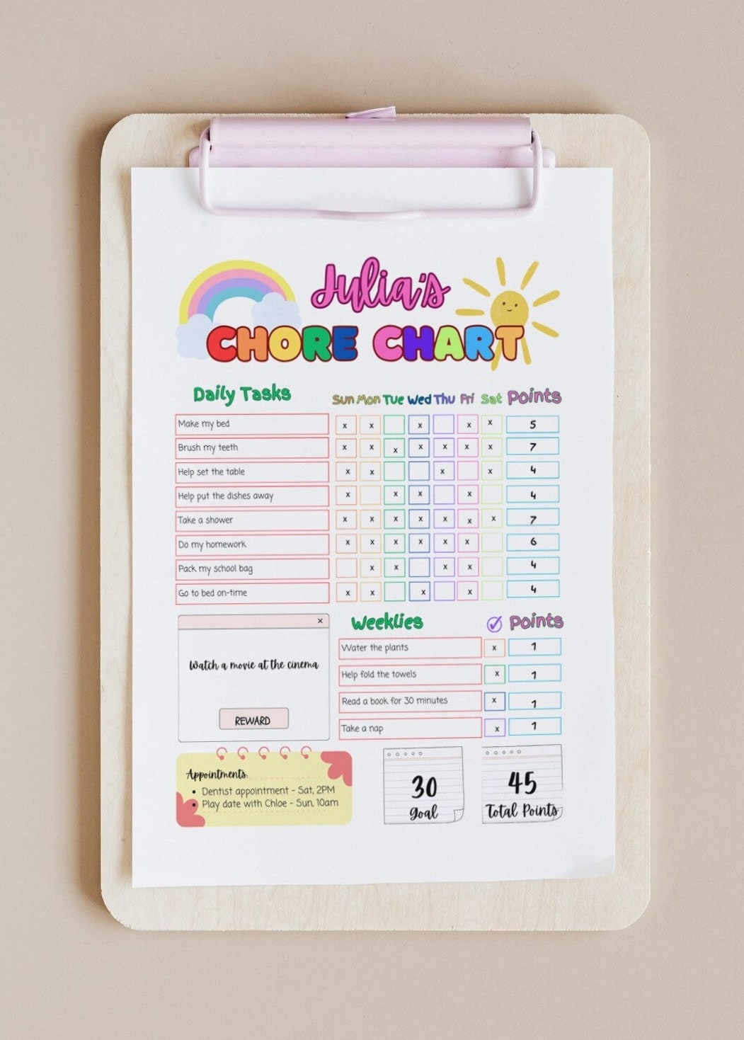 Rainbow Chore Chart for Kids Printable Canva Easy Editable Template ...