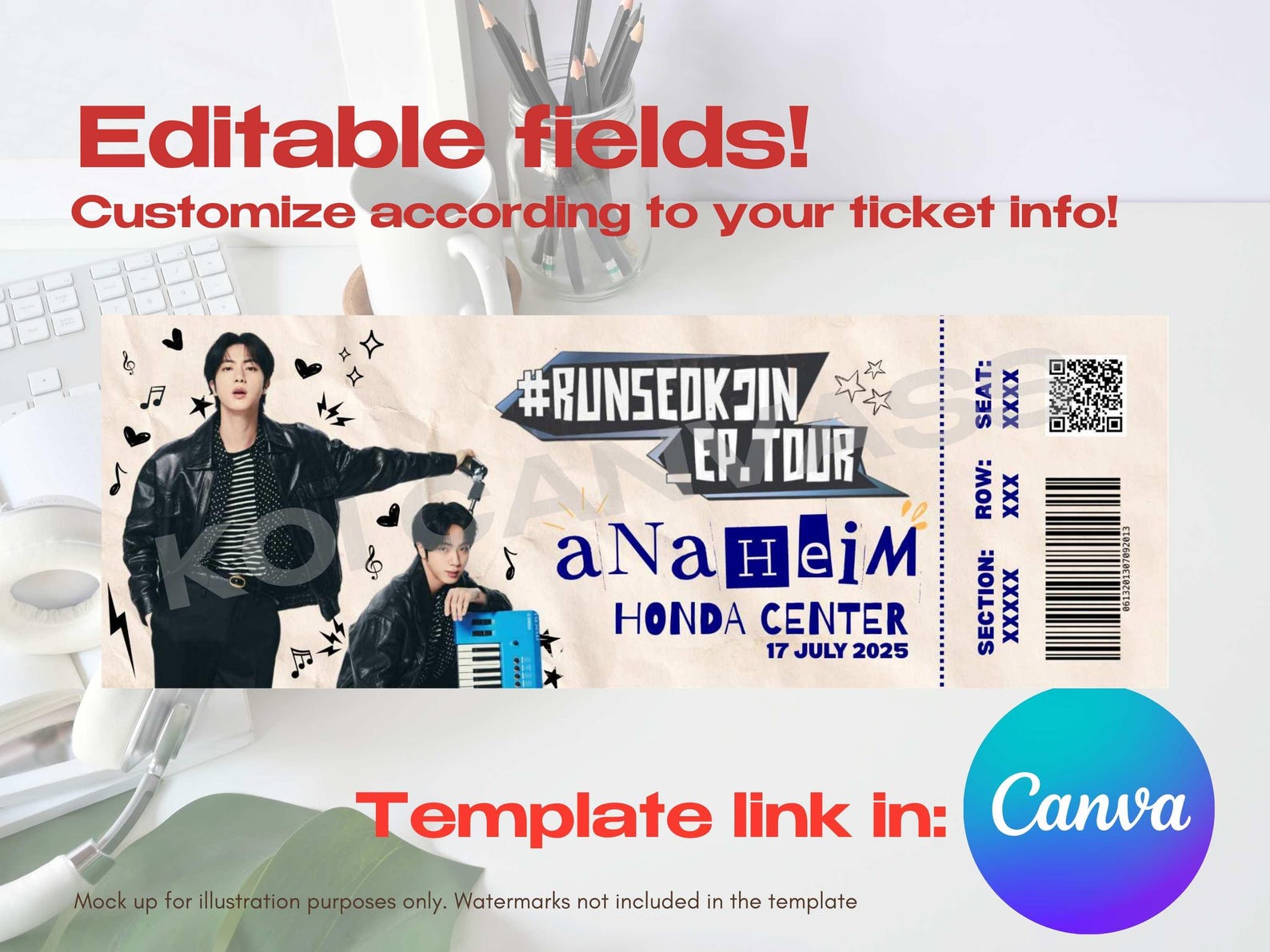 BTS Runseokjin EP Tour Personalized Ticket, Bts Jin, Jin US Tour, Jin ...