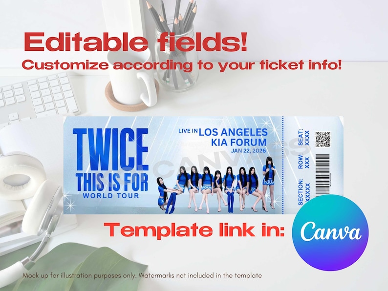 Twice This is for US Tour Concert Editable Ticket Template, Twice Kpop ...