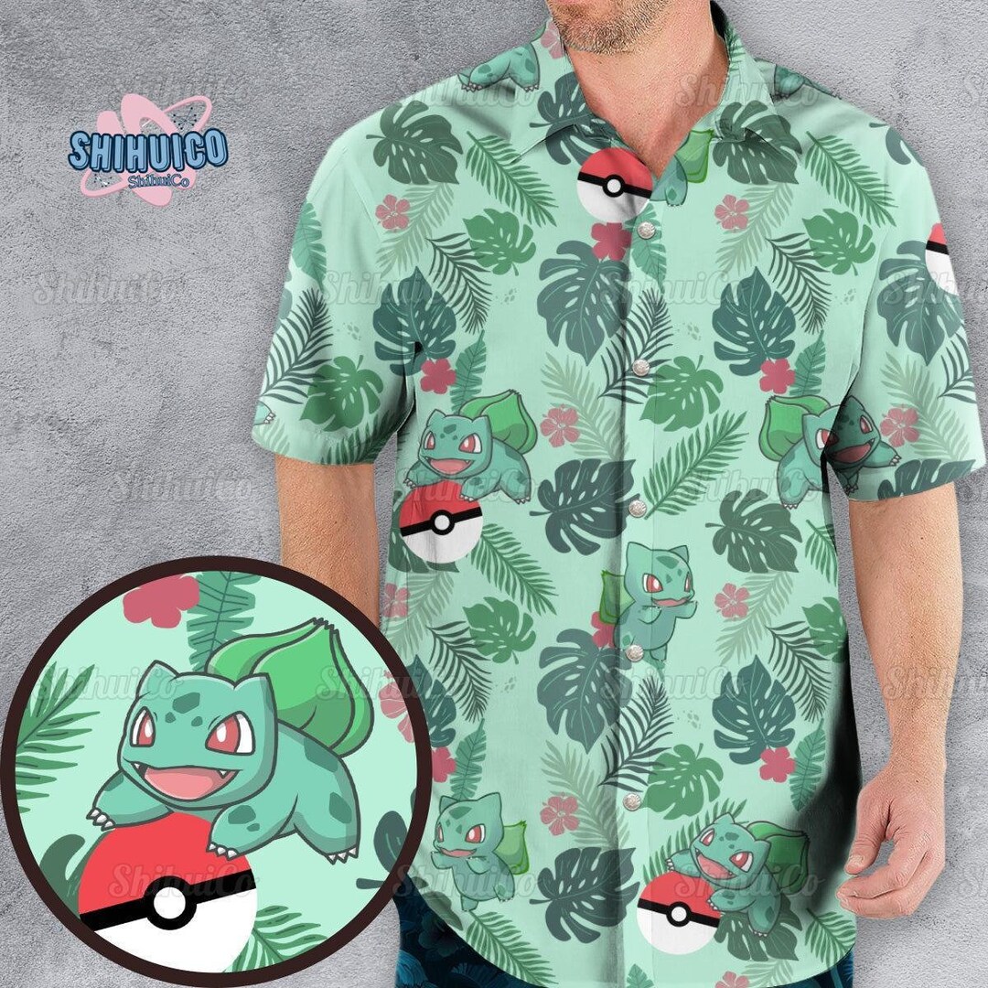 Pokemon Button Shirt, Bulbasaur Hawaiian Shirt, Pokemon Summer Shirt ...