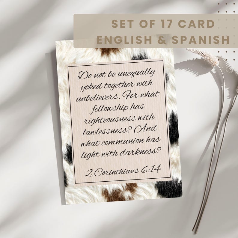 Cow Print Bible Verse Cards Printable Love Marriage Scripture Set 2.5x3 ...
