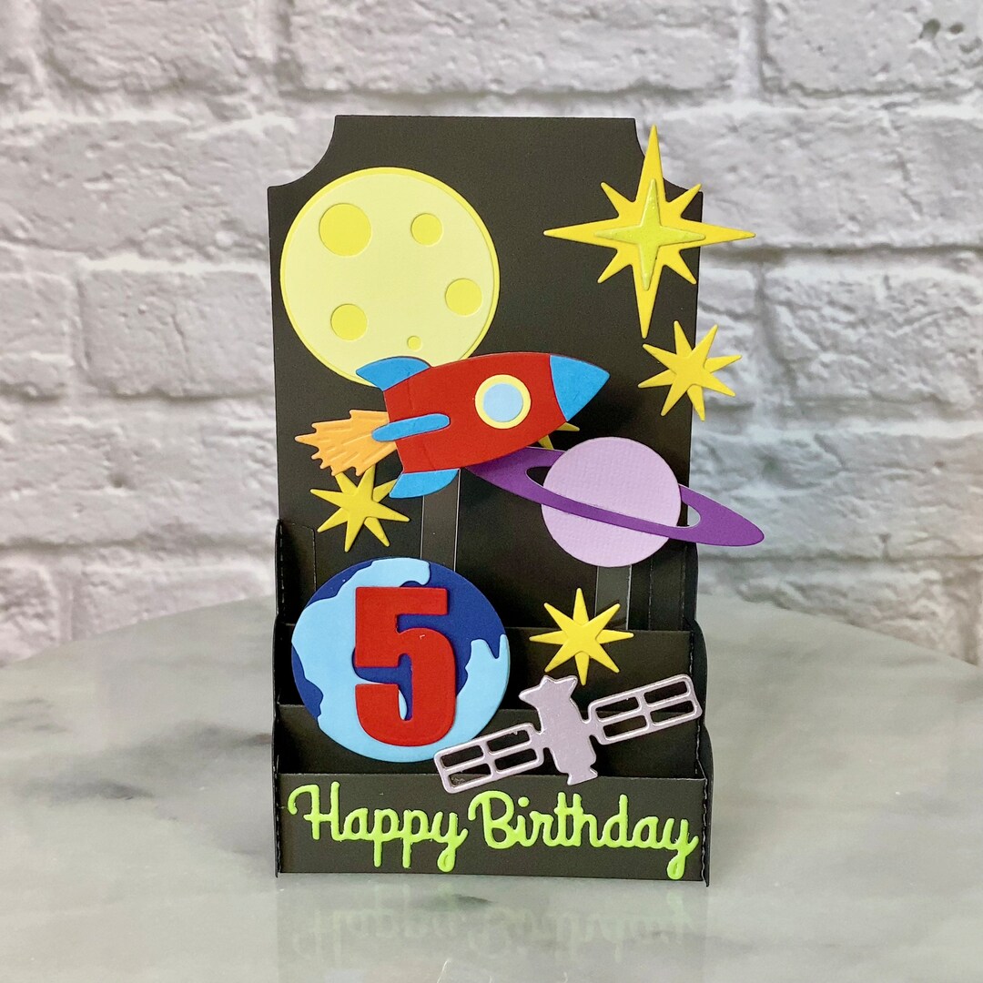 Space Rocket Birthday Card Pop up 3D Card Age Can Be Personalized ...