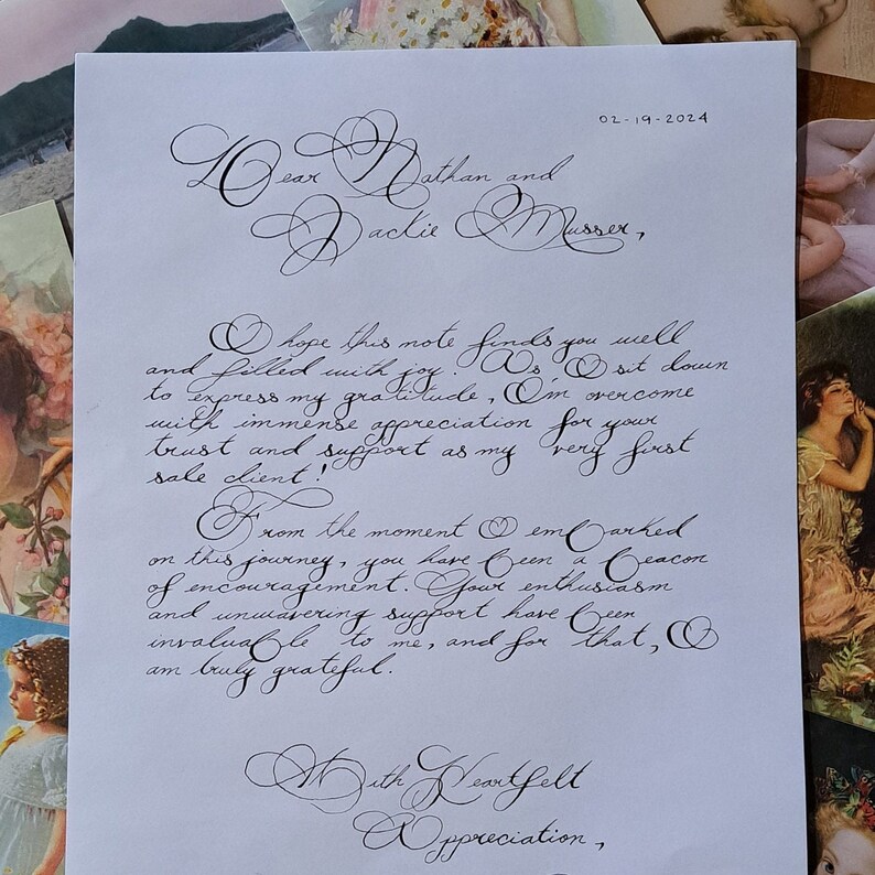 Handwritten Custom Thank You Calligraphy Letter Unique Personalized ...
