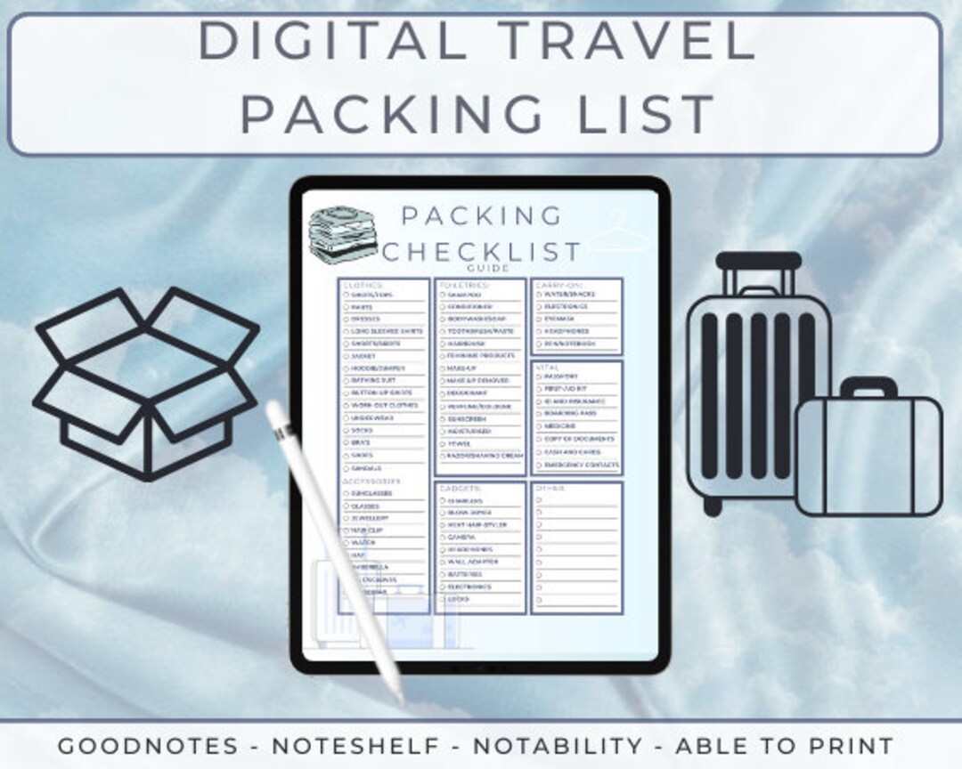 Digital Packing List, Digital Travel, Goodnotes Planner, Travel Journal ...