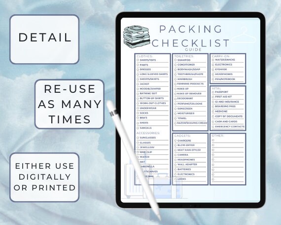 Digital Packing List, Digital Travel, Goodnotes Planner, Travel Journal ...
