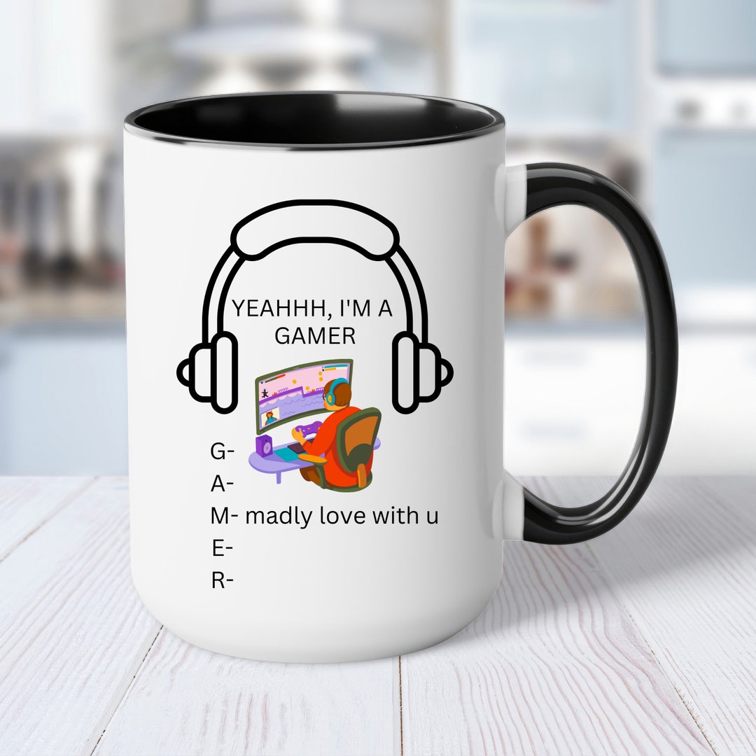 Funny Gamer Love Mug, Yeah, I'm a GAMER, Ironic & Humorous T-pose Cat ...