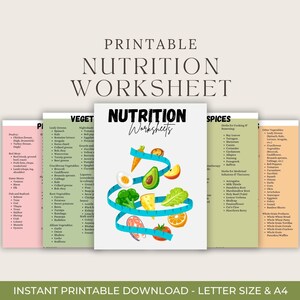 Nutrition Worksheet Printable,nutrition Guide,wellness Tools,healthy ...