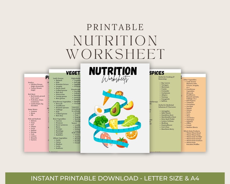Nutrition Worksheet Printable,nutrition Guide,wellness Tools,healthy ...