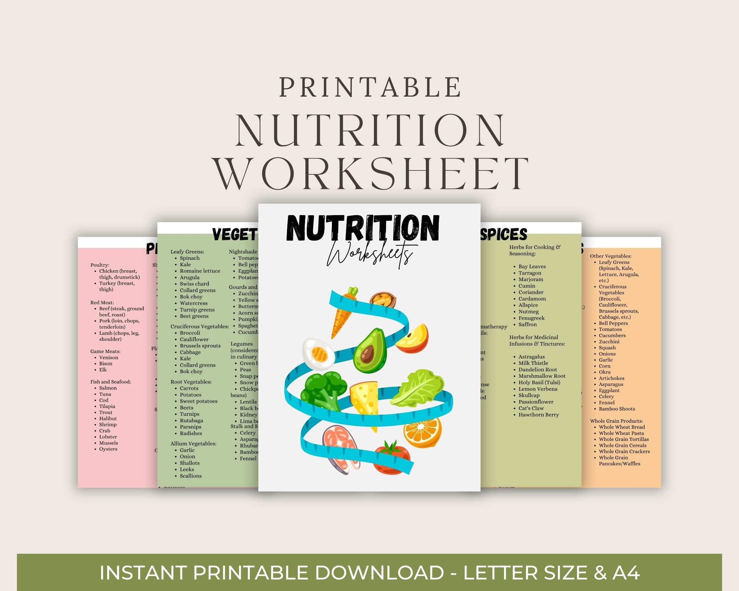 Nutrition Worksheet Printable,nutrition Guide,wellness Tools,healthy ...